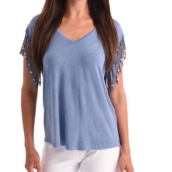 Angel | Tops | New Angel Stone Wash Cut Out Fringe Beaded Sleeve Top In ...